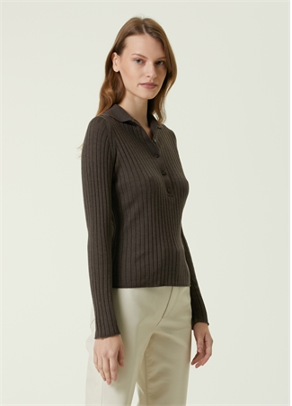 Vince Kadın Kahverengi Polo Yaka Yün Kazak S EU