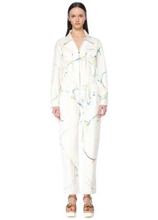 Stella McCartney Kadın Beyaz Mermer Desenli Jean Tulum 42 IT