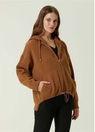 Beymen Club Kadın Kapüşonlu Fermuarlı Yün Hırka Turuncu S