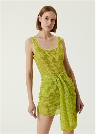 Balmain Kadın Sarı Kare Yaka Desenli Body 42 FR