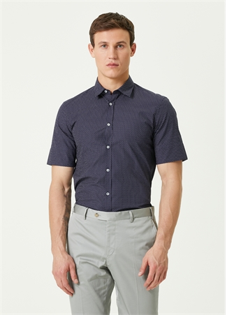 Palzileri Lab Erkek Lacivert Mikro Desenli Kısa Kol Gömlek 42 IT