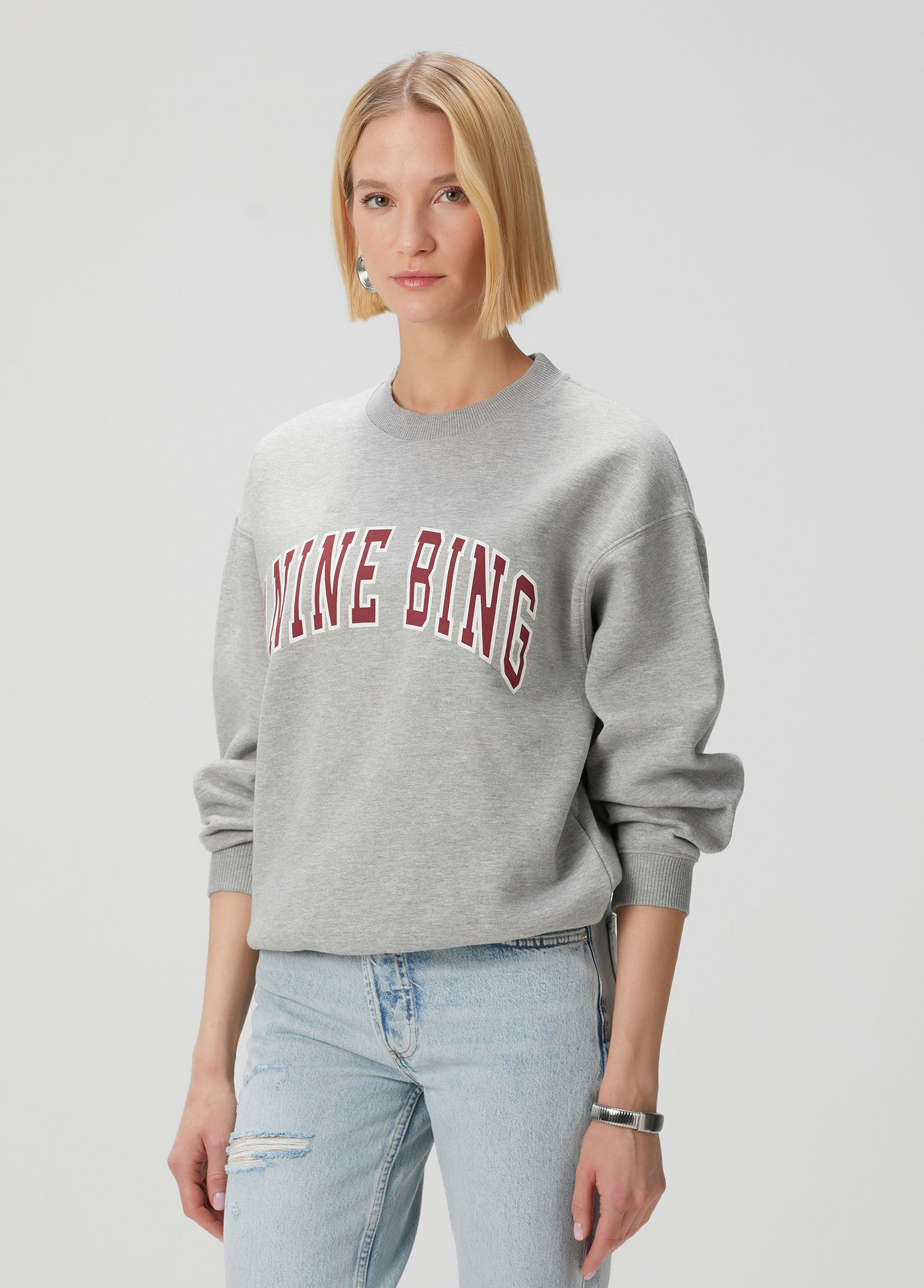 Anine Bing - Spencer Gri Logo Baskılı Sweatshirt - Gri