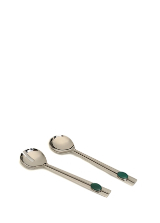 Luxuria Silver Onyx Taşlı 2li Metal Salata Servis Kaşığı Bej