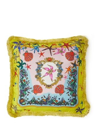 Versace Colorblocked Desenli İpek Dekoratif Yastık Sarı