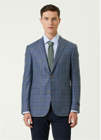 Pal Zileri Erkek Mavi Kelebek Yaka Ekoseli Yün Ceket 48 IT Pal Zileri Erkek Mavi Kelebek Yaka Ekoseli Yün Ceket 48 IT