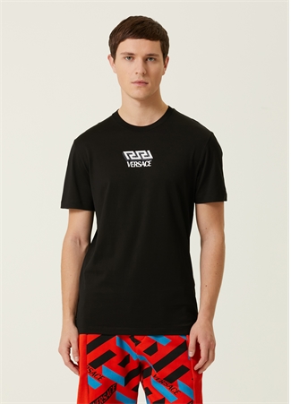 Versace Erkek Siyah Logo Baskılı T-shirt S EU