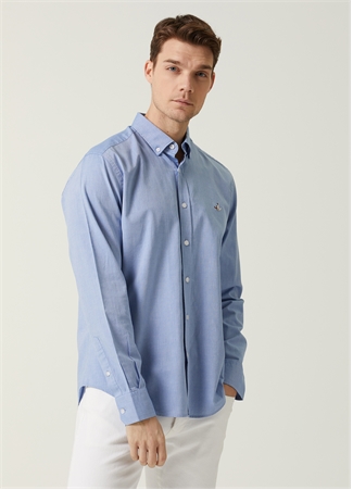 Beymen Club Erkek Comfort Fit Mavi Düğmeli Yaka Oxford Gömlek XL