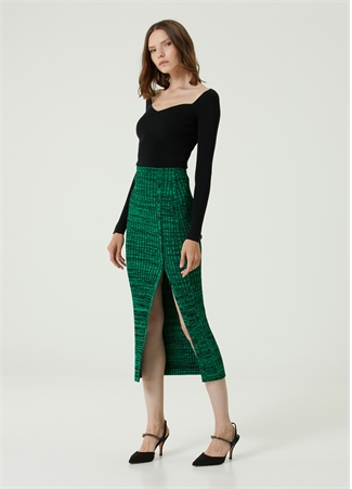 Self Portrait Kadın Yeşil Yırtmaç Detaylı Midi Triko Etek S EU Self Portrait Kadın Yeşil Yırtmaç Detaylı Midi Triko Etek S EU