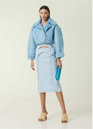 Jacquemus Kadın Mavi Kesim Detaylı Midi Etek 36 FR