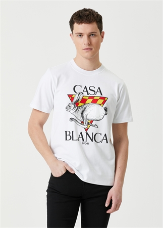 Casablanca Erkek Beyaz Figür Detaylı Organik Pamuk T-shirt Kırmızı S EU Casablanca Erkek Beyaz Figür Detaylı Organik Pamuk T-shirt Kırmızı S EU