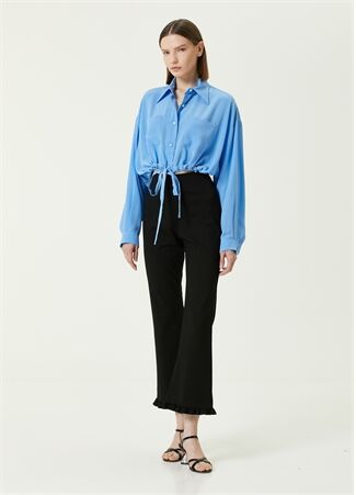 Miu Kadın Slim Fit Siyah Fırfır Detaylı Jersey Pantolon 42 IT