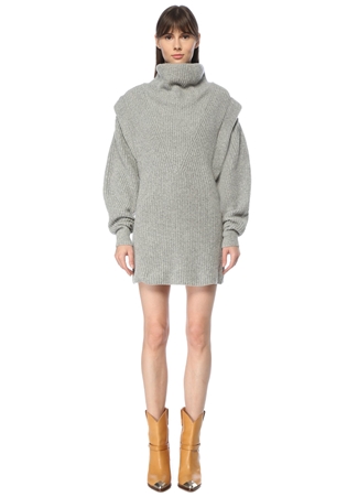 Isabel Marant Kadın Gri Balıkçı Yaka Kaşmir Mini Elbise 38 Fr