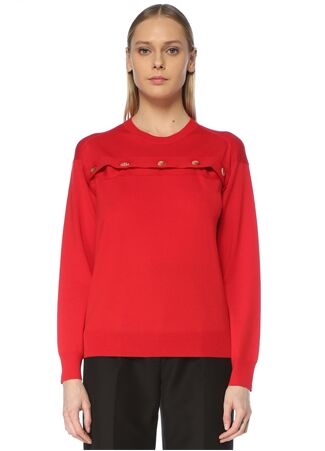 Bottega Veneta Kadın Kırmızı Bisiklet Yaka Düğmeli Yün Kazak M EU