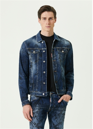 Dsquared2 Erkek Lacivert Desenli Denim Ceket 50 It Dsquared2 Erkek Lacivert Desenli Denim Ceket 50 It