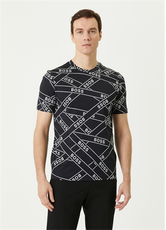 Boss Erkek Regular Fit Siyah Beyaz Logo Desenli T-shirt S EU Boss Erkek Regular Fit Siyah Beyaz Logo Desenli T-shirt S EU