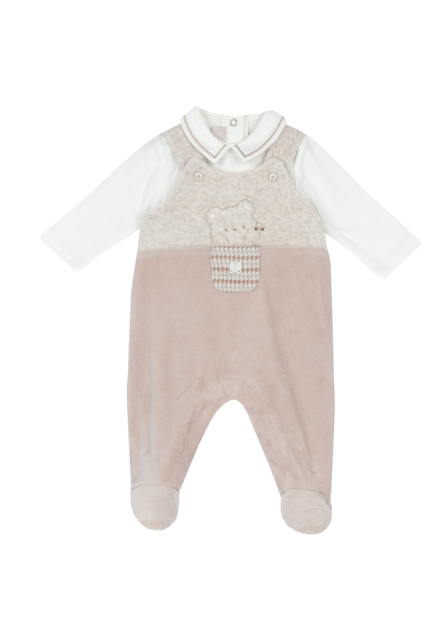 Chicco - Krem Rengi Pamuklu Erkek Bebek Body ve Tulum Takım - Krem