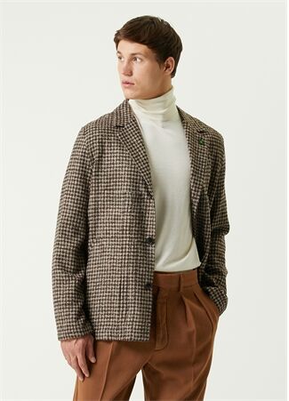 Lardini Erkek Kahverengi Mikro Kazayağı Desenli Ceket 50 IT