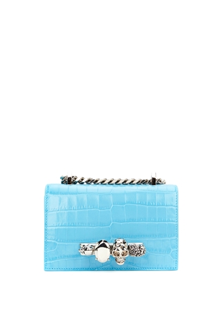 Alexander Mcqueen Kadın Jewelled Turkuaz Deri Omuz Çantası Mavi Eu