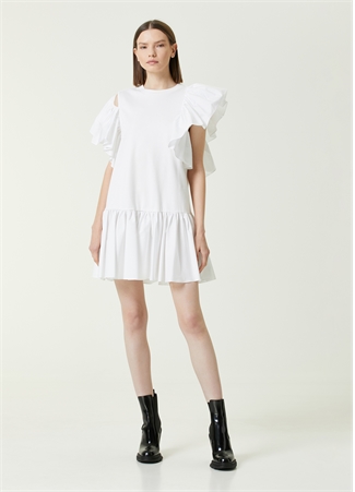 Alexander McQueen Kadın Beyaz Kolu Volanlı Mini Elbise 38 IT Alexander McQueen Kadın Beyaz Kolu Volanlı Mini Elbise 38 IT