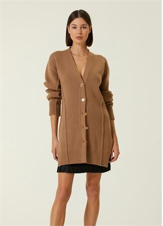 Versace Kadın Camel V Yaka Yün Hırka Bej 40 IT