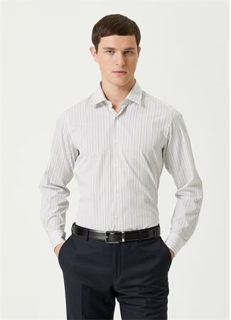 Pal Zileri Erkek Beyaz Çizgi Desenli Gömlek 42 IT