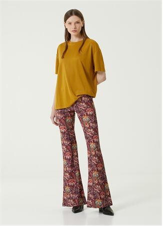 Black Coral Kadın Bordo Desenli Bol Paça Pantolon Kırmızı EU