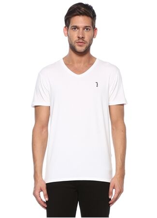 Kaiba Erkek Beyaz V Yaka Basic T-shirt M EU