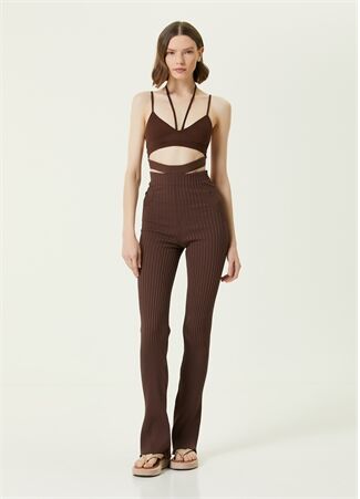 Adamo Kadın Kahverengi Bant Detaylı Pantolon S Eu