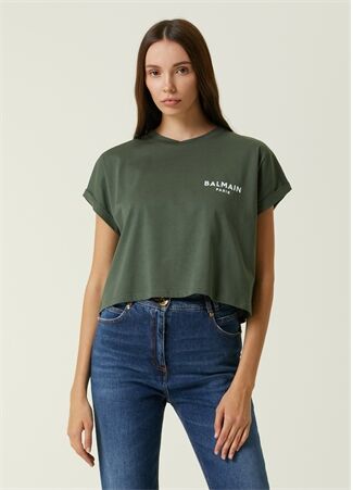 Balmain Kadın Haki Logolu T-shirt S EU