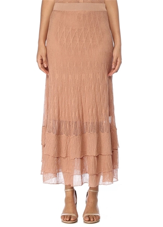 Alexis Kadın Dimona Altın Rengi Volanlı Midi Triko Etek Bej M EU