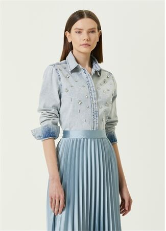 Beymen Club Kadın Mavi Taş İşlemeli Jean Gömlek XS