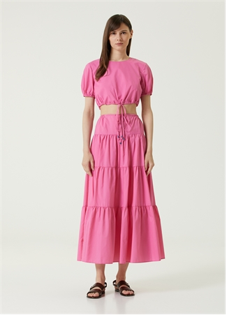 Staud Kadın Pembe Büzgü Detaylı Maxi Etek XS EU