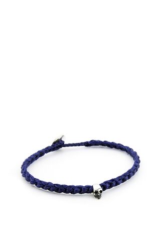 Kayra Khan Erkek Lacivert Kuru Kafalı Örgülü Gümüş Rengi Bileklik EU Kayra Khan Erkek Lacivert Kuru Kafalı Örgülü Gümüş Rengi Bileklik EU