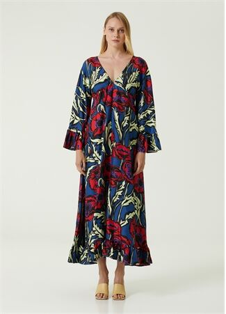 La Doublej Kadın Tangier V Yaka Çiçekli Midi İpek Kaftan S EU