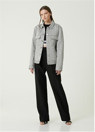 Givenchy Kadın Siyah Beyaz Logo Desenli Jean Ceket S EU