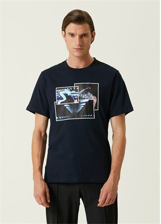Network Erkek Slim Fit Lacivert Baskılı T-shirt L EU