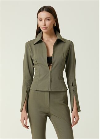 Jacquemus Kadın Haki Yırtmaç Detaylı Gömlek Yeşil 36 FR