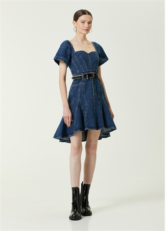 Alexander Mcqueen Kadın Mavi Kalp Yaka Mini Denim Elbise 40 It Alexander Mcqueen Kadın Mavi Kalp Yaka Mini Denim Elbise 40 It