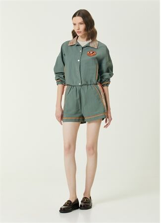 Les Benjamins Kadın Yeşil Desenli Şeritli Şort L Eu