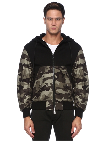 Neil Barrett Erkek Siyah Haki Kapüşonlu Kamuflaj Desenli Bomber Mont S EU