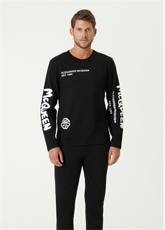 Alexander McQueen Erkek Siyah Kontrast Logolu Uzun Kollu T-shirt M EU Alexander McQueen Erkek Siyah Kontrast Logolu Uzun Kollu T-shirt M EU