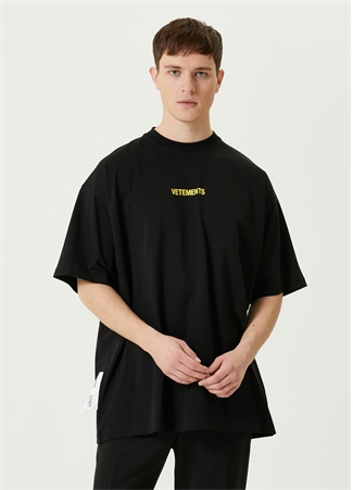 VETEMENTS Erkek Siyah Bisiklet Yaka Logolu T-shirt S EU