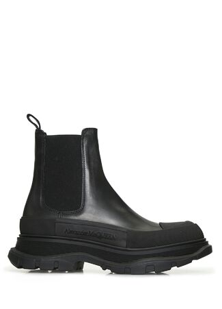 Alexander McQueen Kadın Siyah Elastik Panelli Deri Bot 36 EU