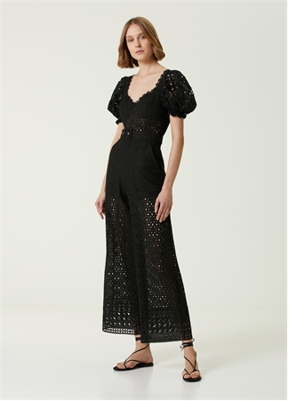 Charo Ruiz Kadın Siyah Dantel Dokulu Beli Kemerli Tulum L EU Charo Ruiz Kadın Siyah Dantel Dokulu Beli Kemerli Tulum L EU