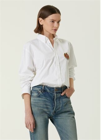Balenciaga Kadın Beyaz Logo Nakışlı Gömlek 36 IT
