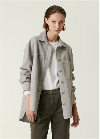 Beymen Collection Kadın Gri Bol Kesim Süet Gömlek 34