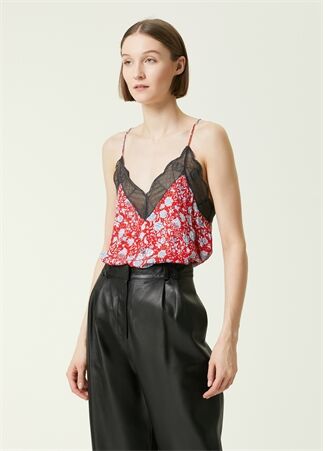 Zadig&Voltaire Kadın Kırmızı Çiçekli Dantelli Bluz XS EU