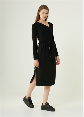 Beymen Club Kadın Siyah Yanı Taş Şeritli Midi Krep Etek 34