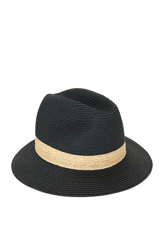 Helene Berman London Kadın Siyah Bant Detaylı Hasır Dokulu Şapka Eu