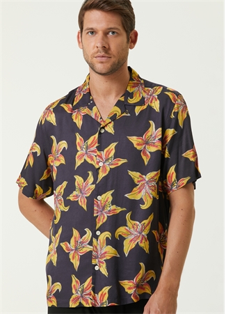Allsaints Erkek Hibiscus Siyah Çiçek Desenli Gömlek S EU Allsaints Erkek Hibiscus Siyah Çiçek Desenli Gömlek S EU